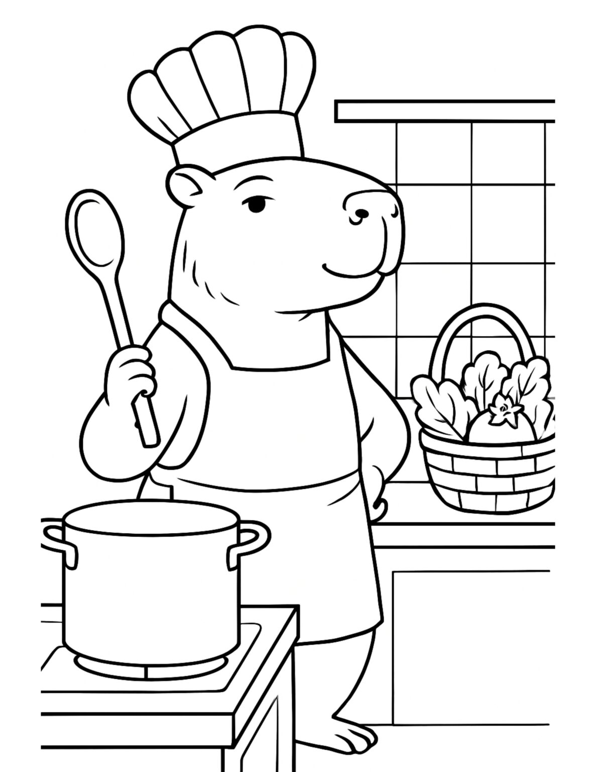 capybara chef cooking soup coloring page | Kitchen Fun