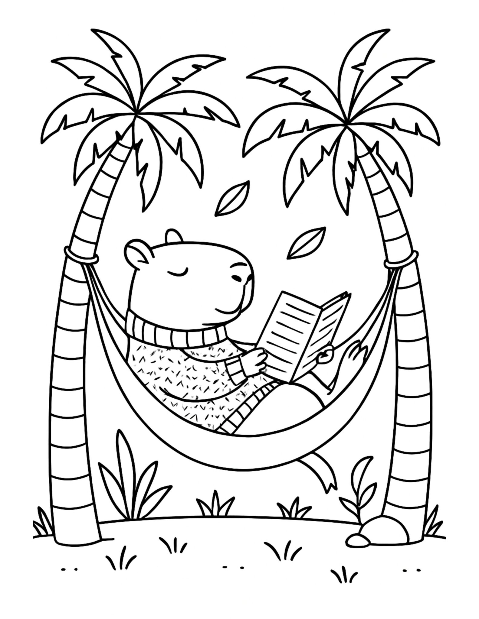 Capybara in Hammock Coloring Page | Free Printable