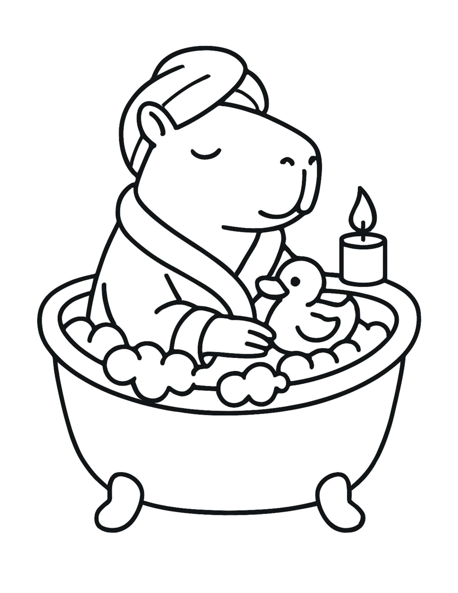 Capybara Relaxing in Bathtub Coloring Page | Cozy Spa Art