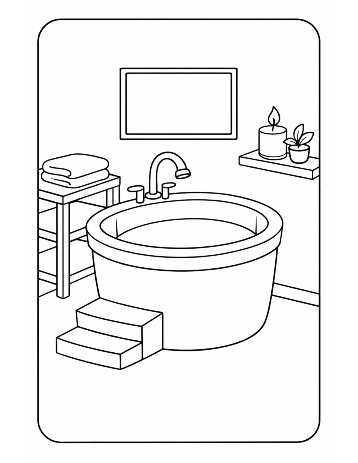 Round Bathtub With Candle Coloring Page | Cozy House Bathroom