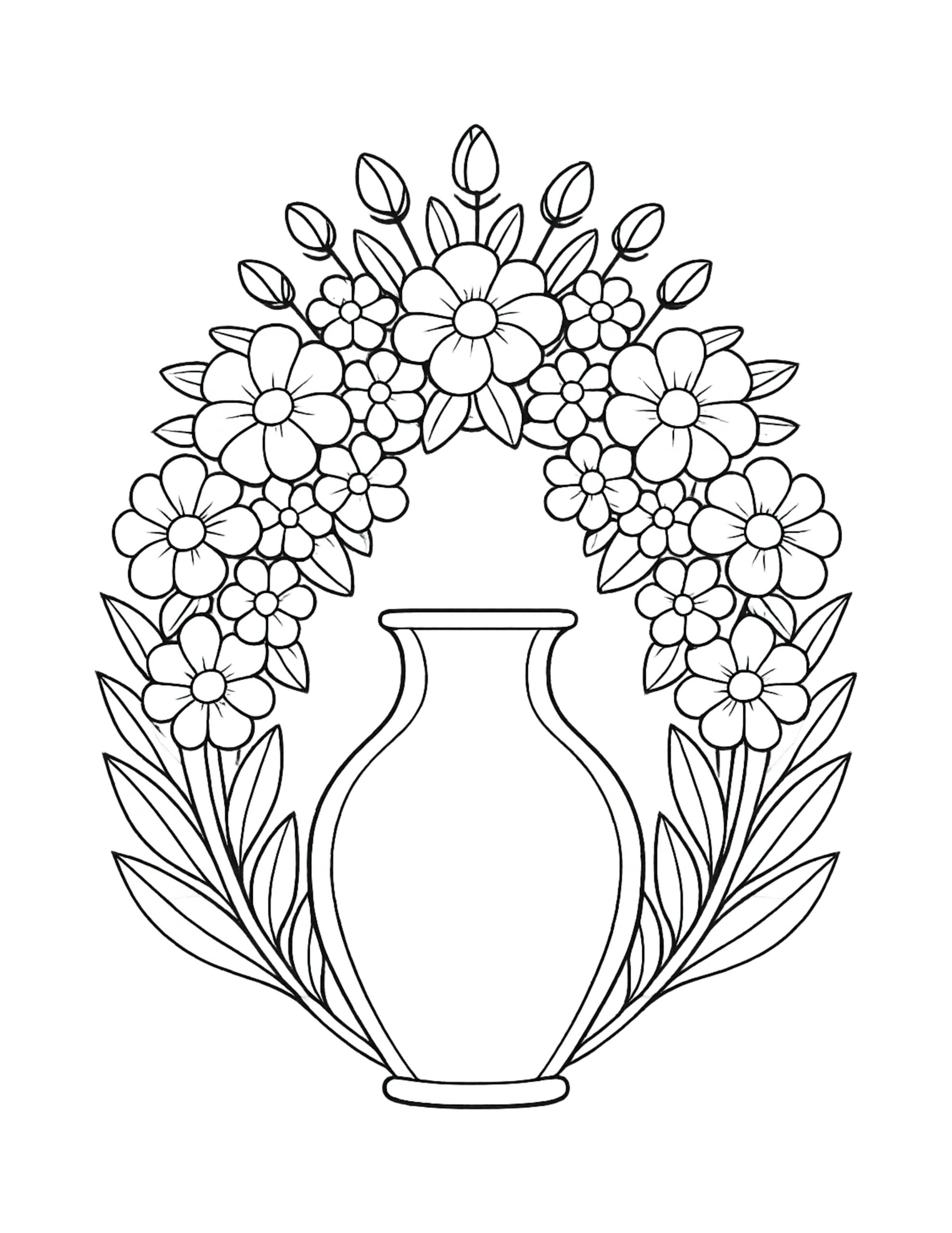 Flower Arch Around Vase Coloring Page | Elegant Floral Design