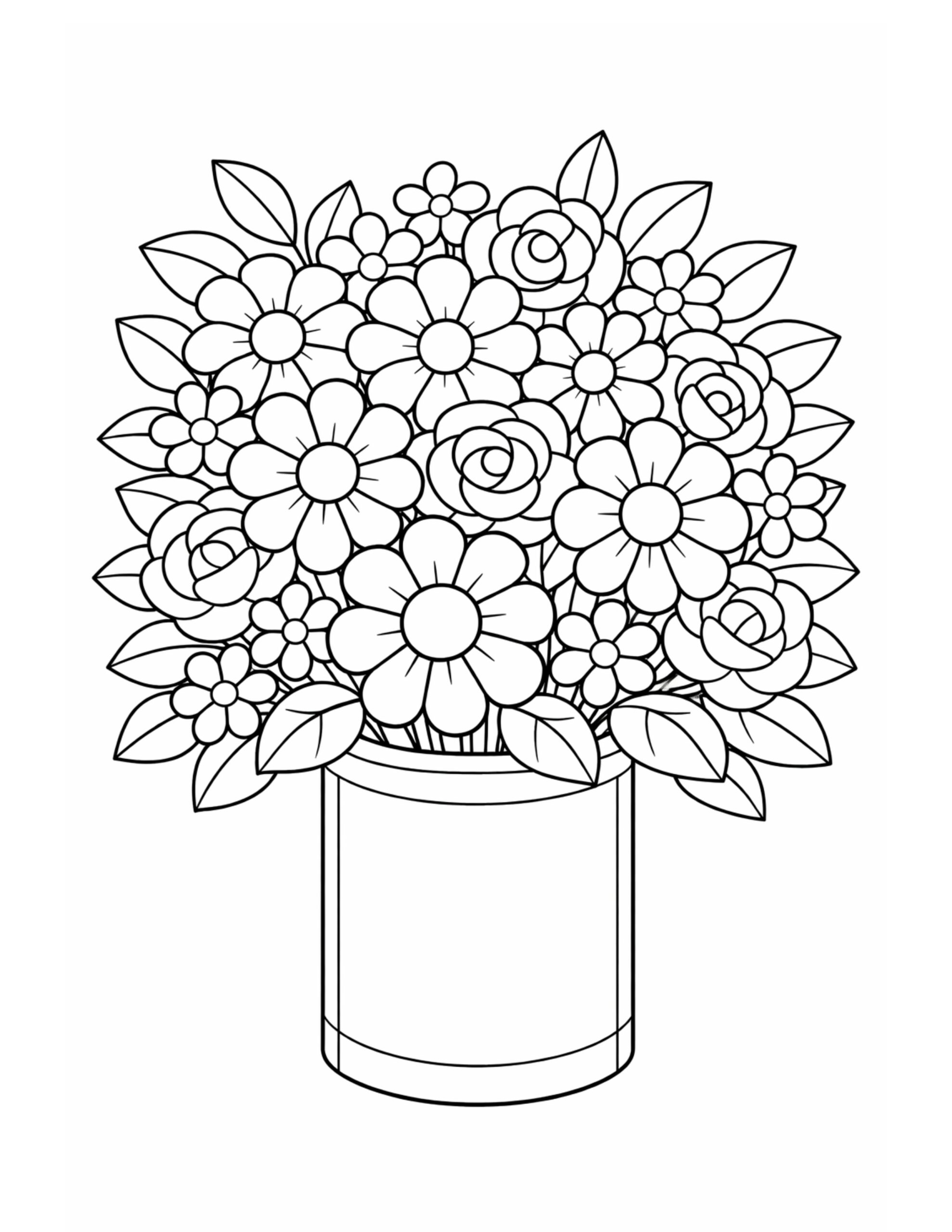 Full Flower Bouquet in Pot Coloring Page | Floral Art