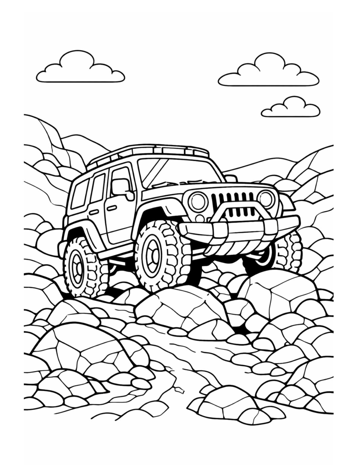 jeep climbing rocky trail coloring page | Free Printable