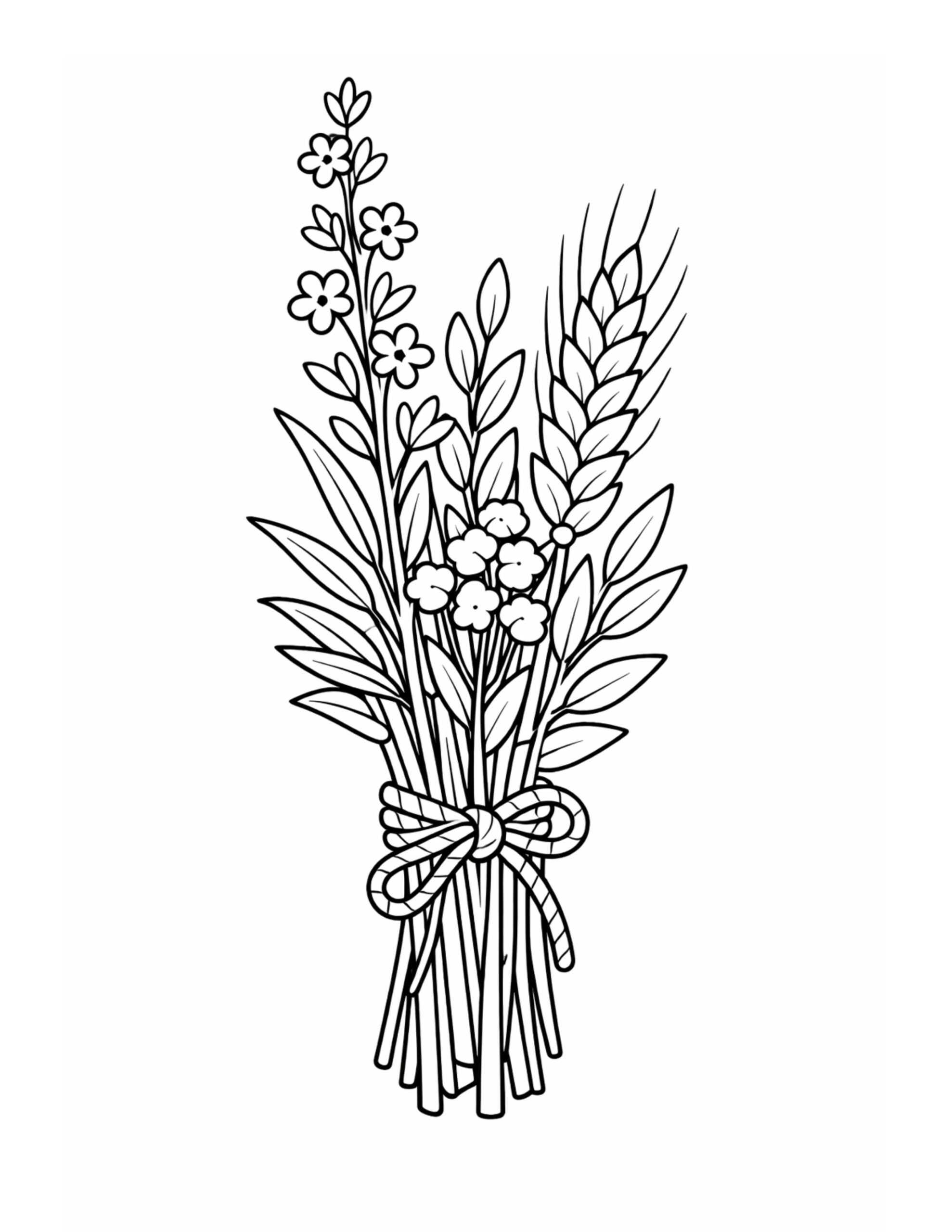 Rustic Wildflower Bundle With Wheat Coloring Page
