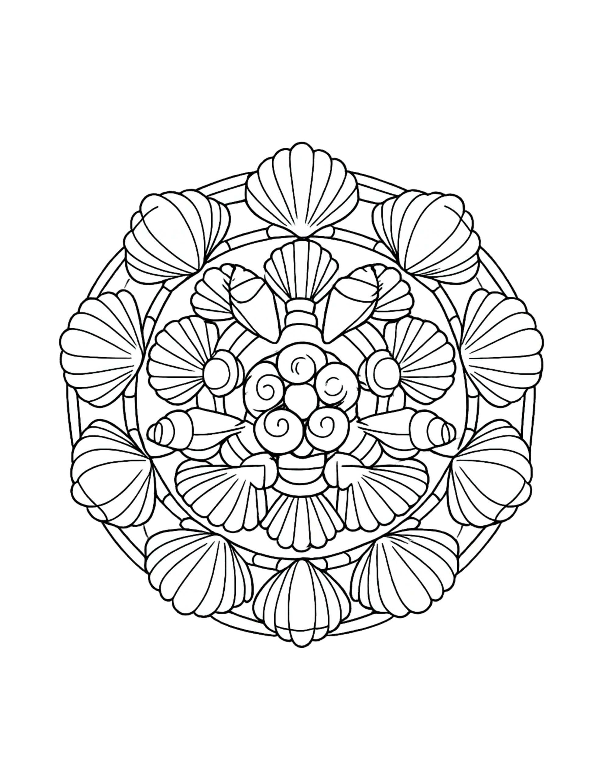 seashell mandala circle pattern coloring page