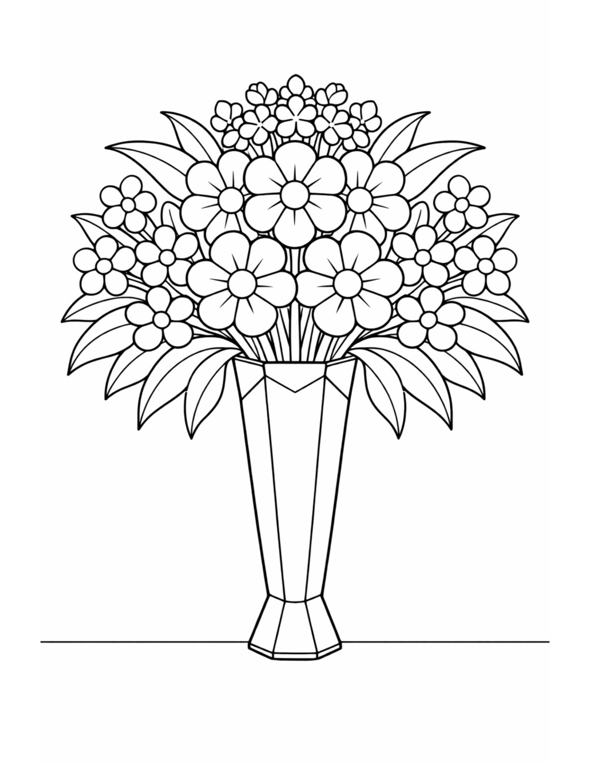 Tall Vase Flower Bouquet Coloring Page | Floral Coloring Fun