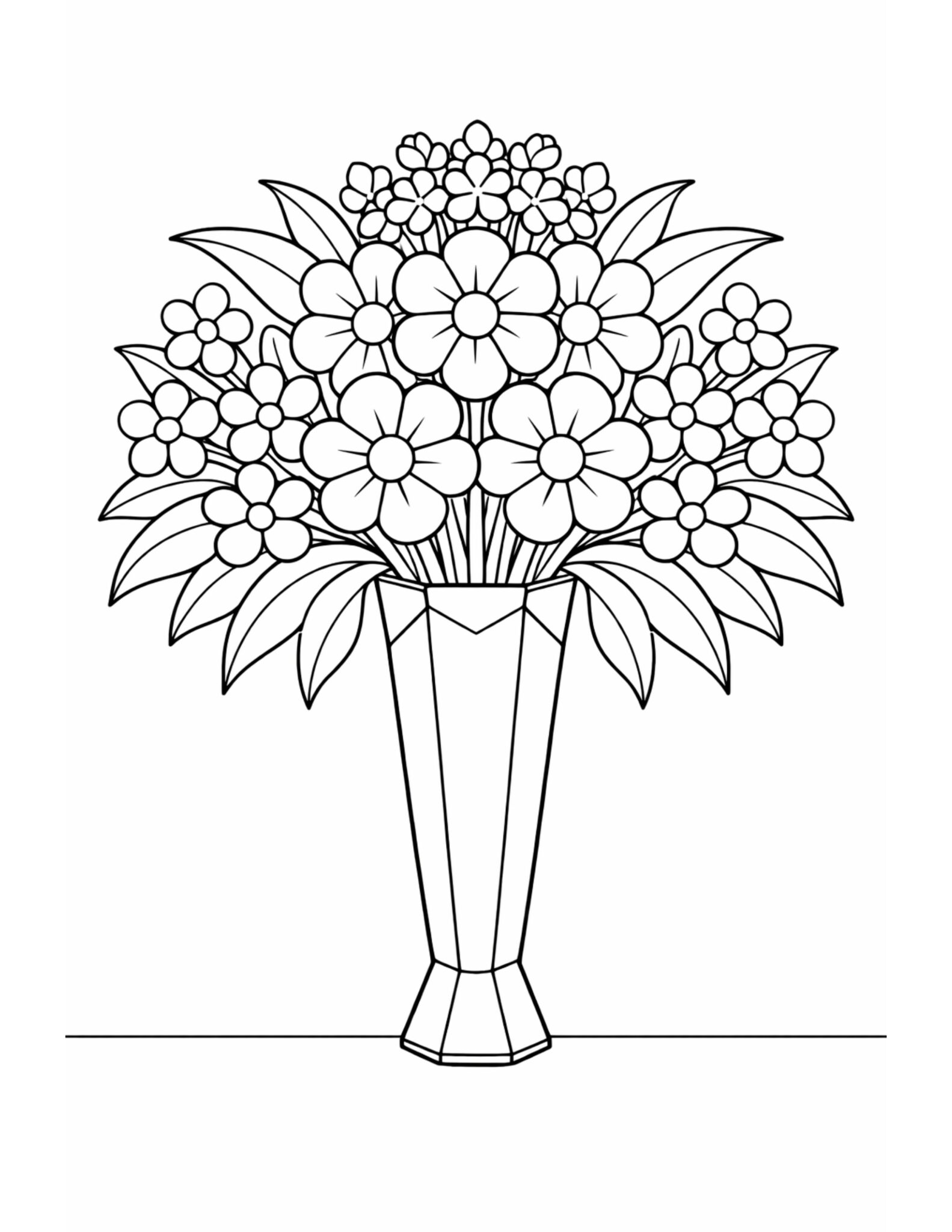 Tall Vase Flower Bouquet Coloring Page | Floral Coloring Fun