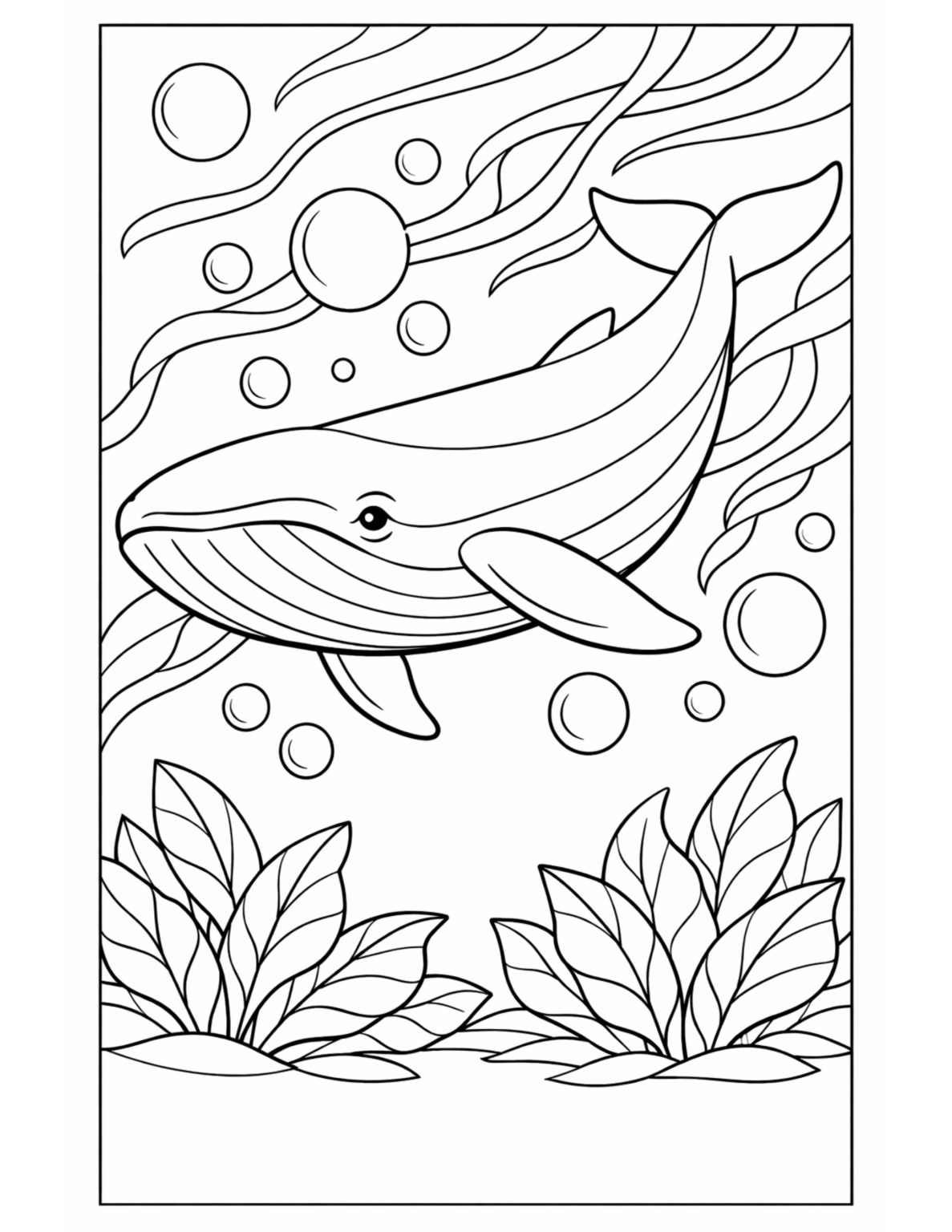 whale swimming with bubbles coloring page | Ocean Coloring Fun