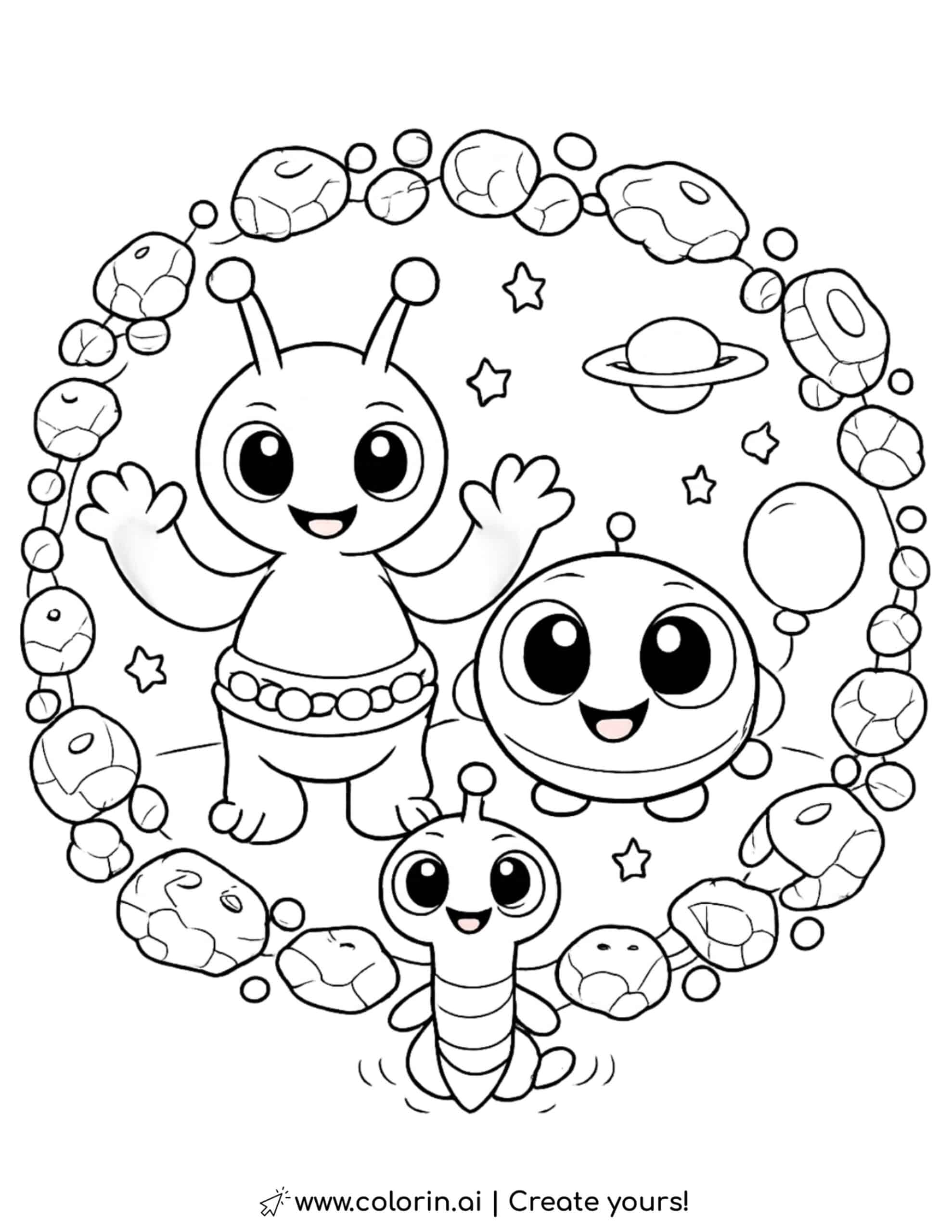 Alien Family in Space Coloring Page | Free Printable