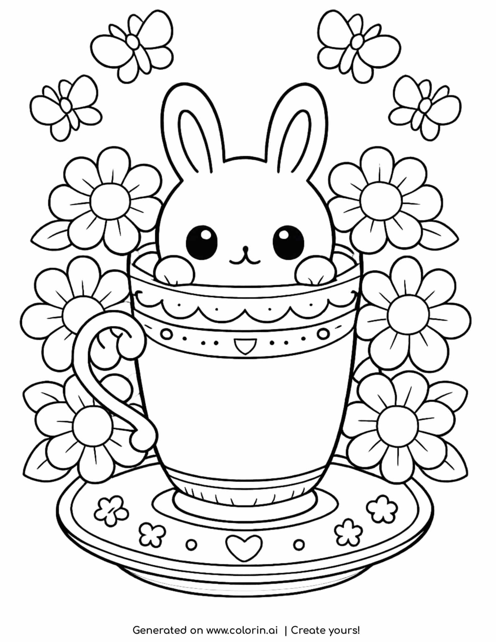 Cute Bunny Teacup Coloring Page | Free Printable