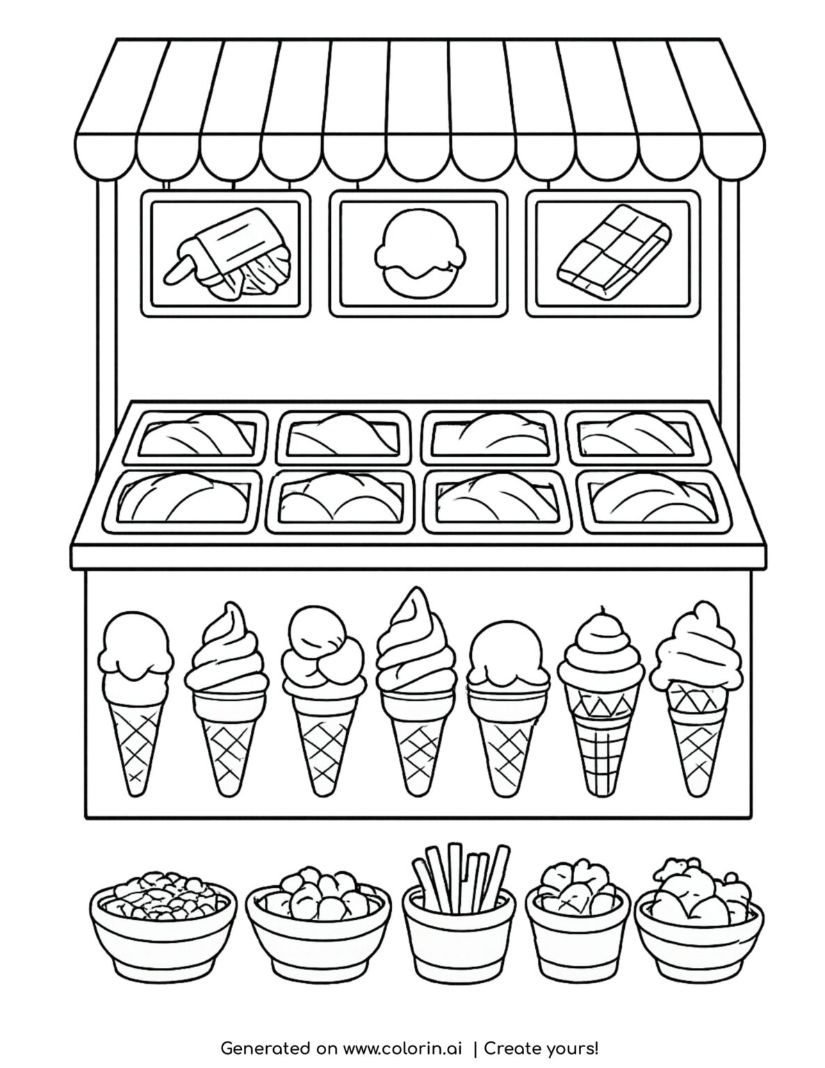 Ice Cream Shop Display Coloring Page | Free Printable