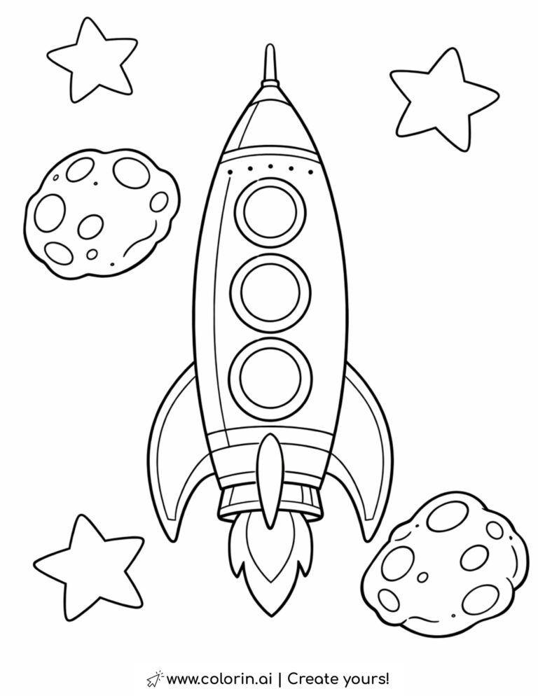 Retro Rocket in Space Coloring Page | Free Printable