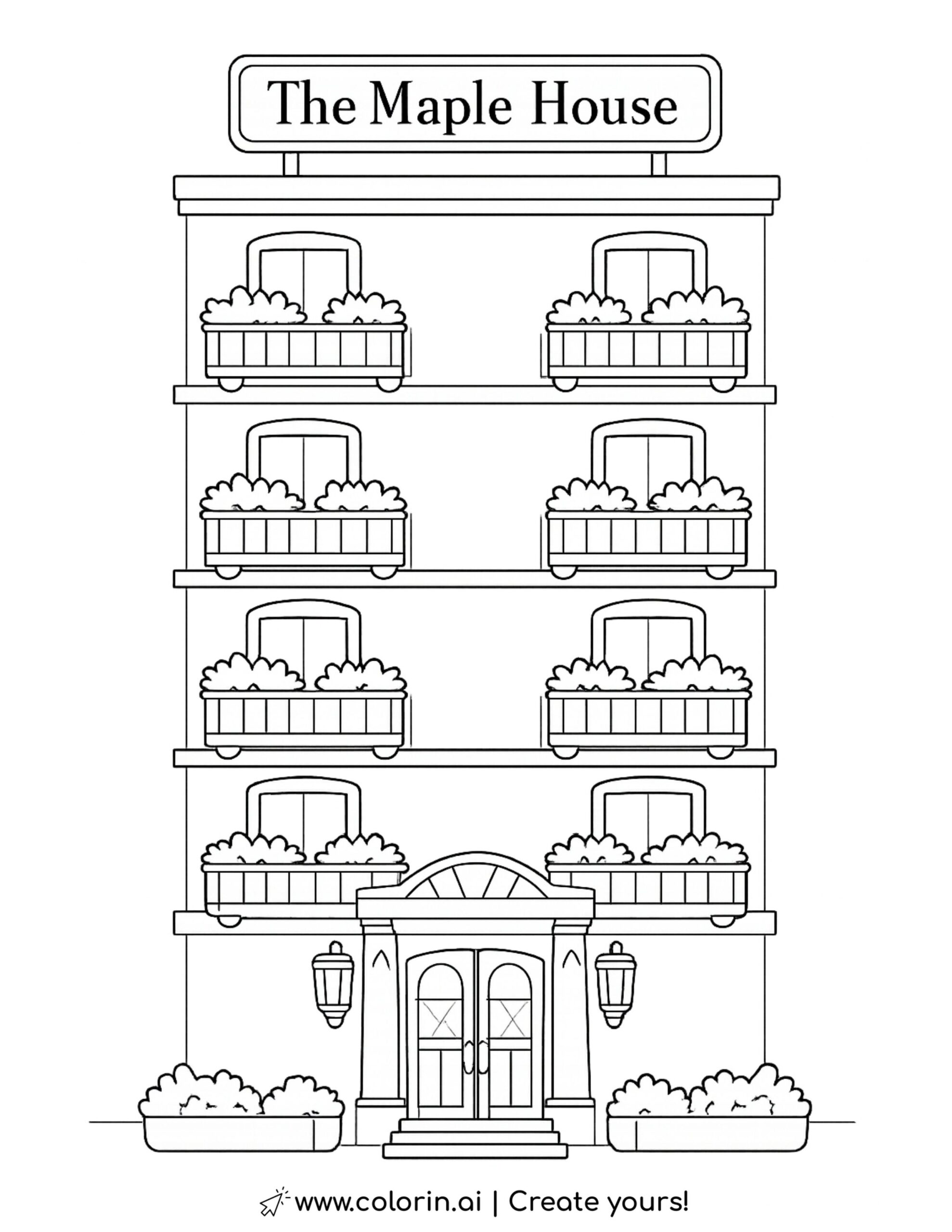 the maple house hotel building coloring page | Printable Design