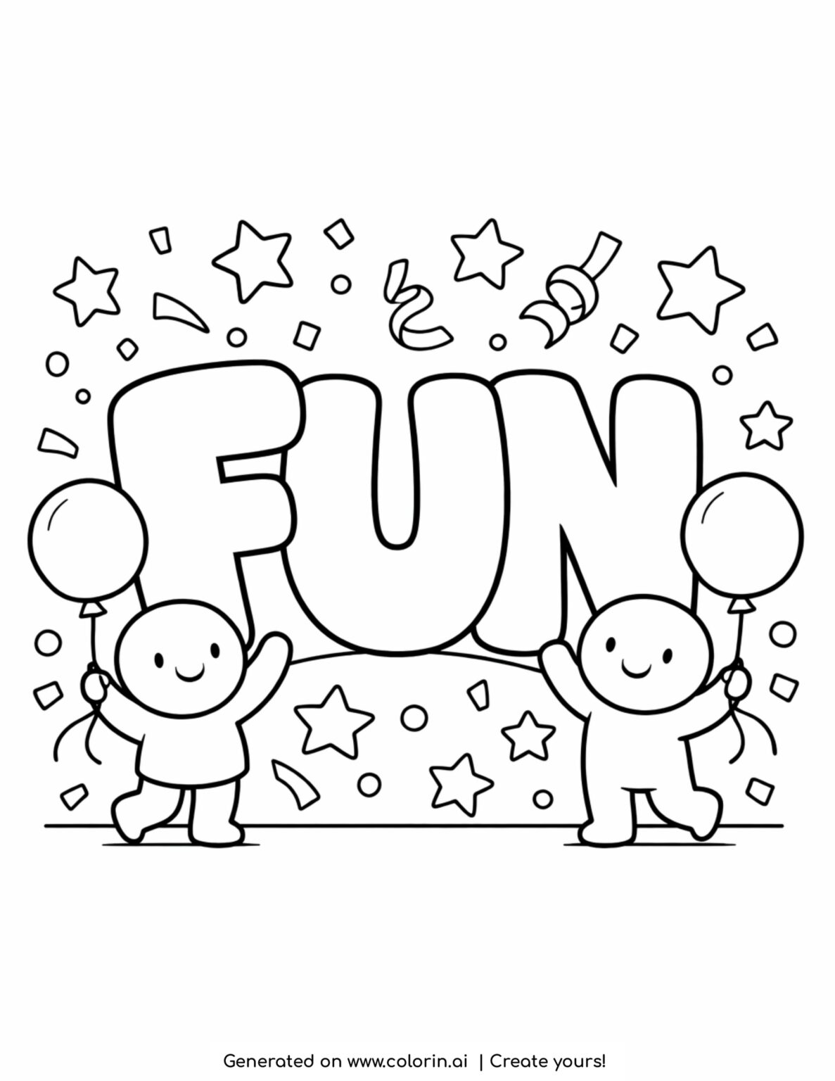 Fun Word with Kids Balloons Coloring Page | Free Printable