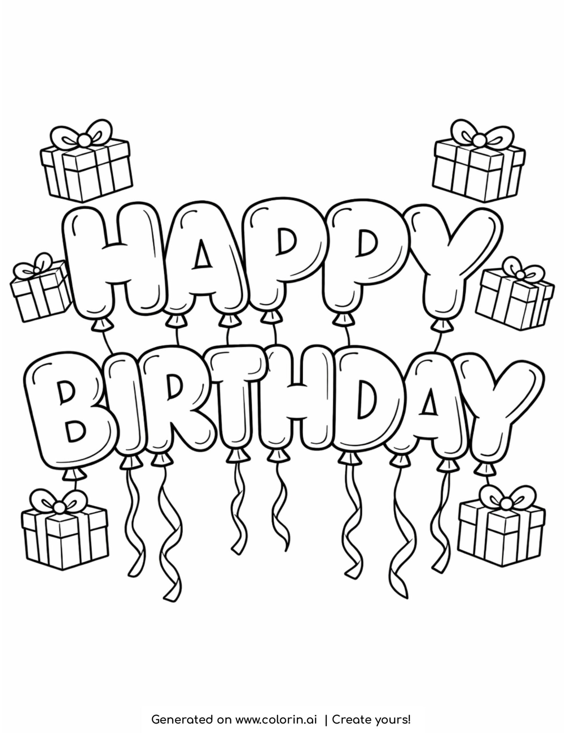 Happy Birthday Balloon Letters Coloring Page | Free Printable