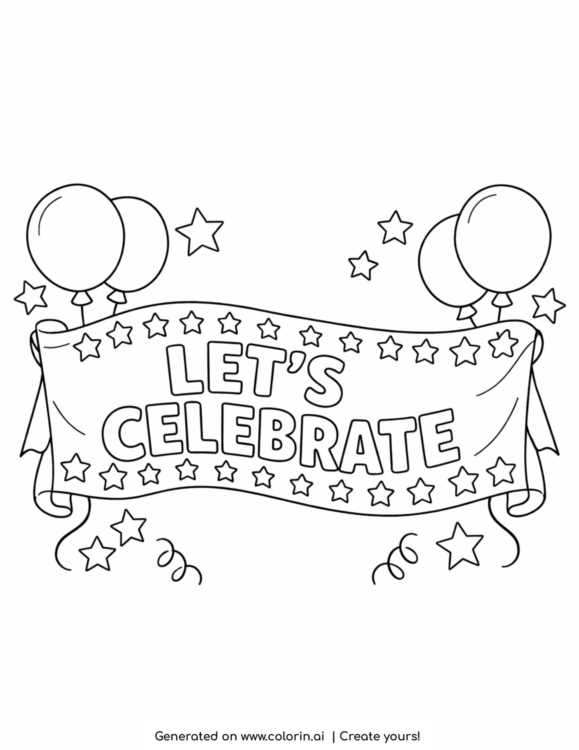 Lets Celebrate Banner With Balloons Coloring Page | Fun Printable