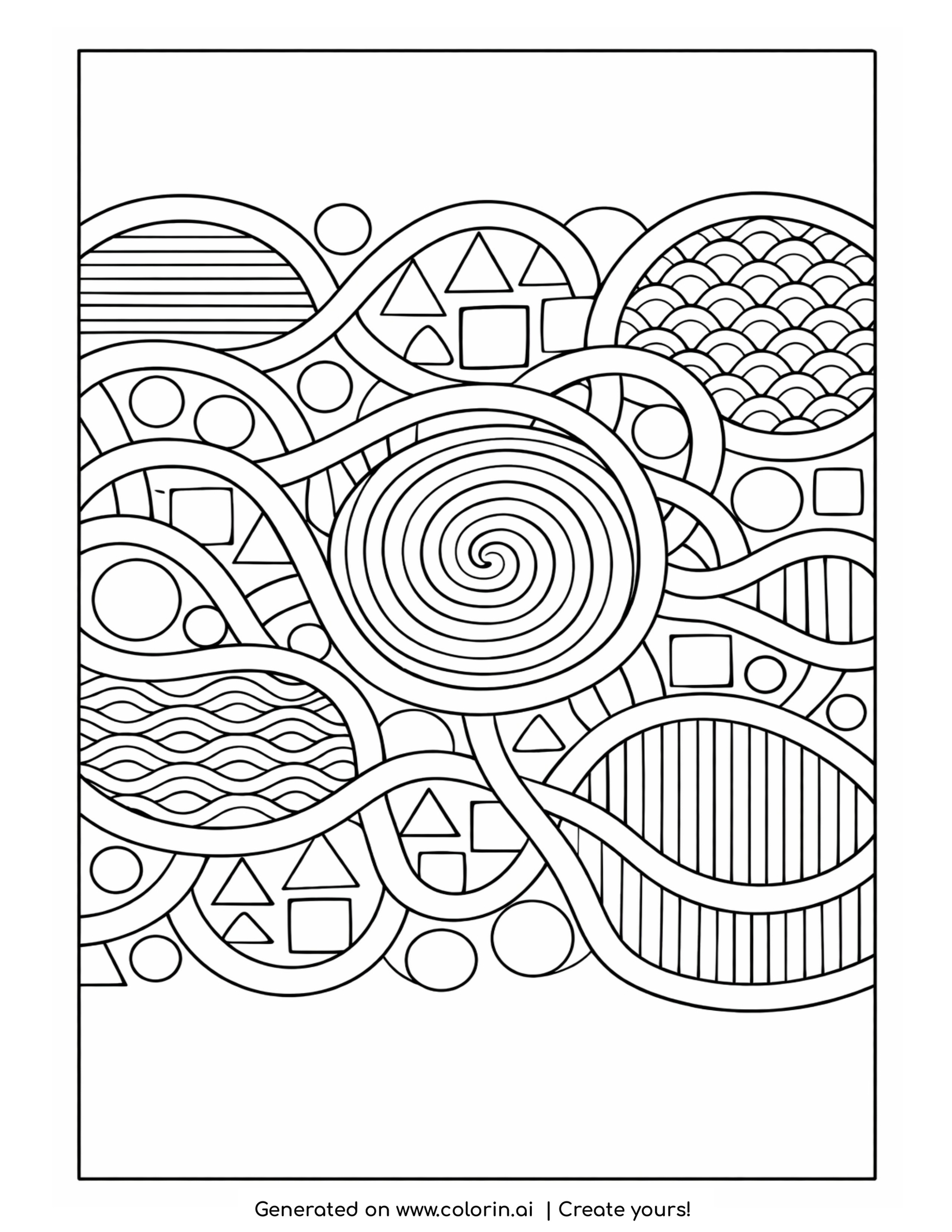 Organic Maze with Geometric Shapes Coloring Page