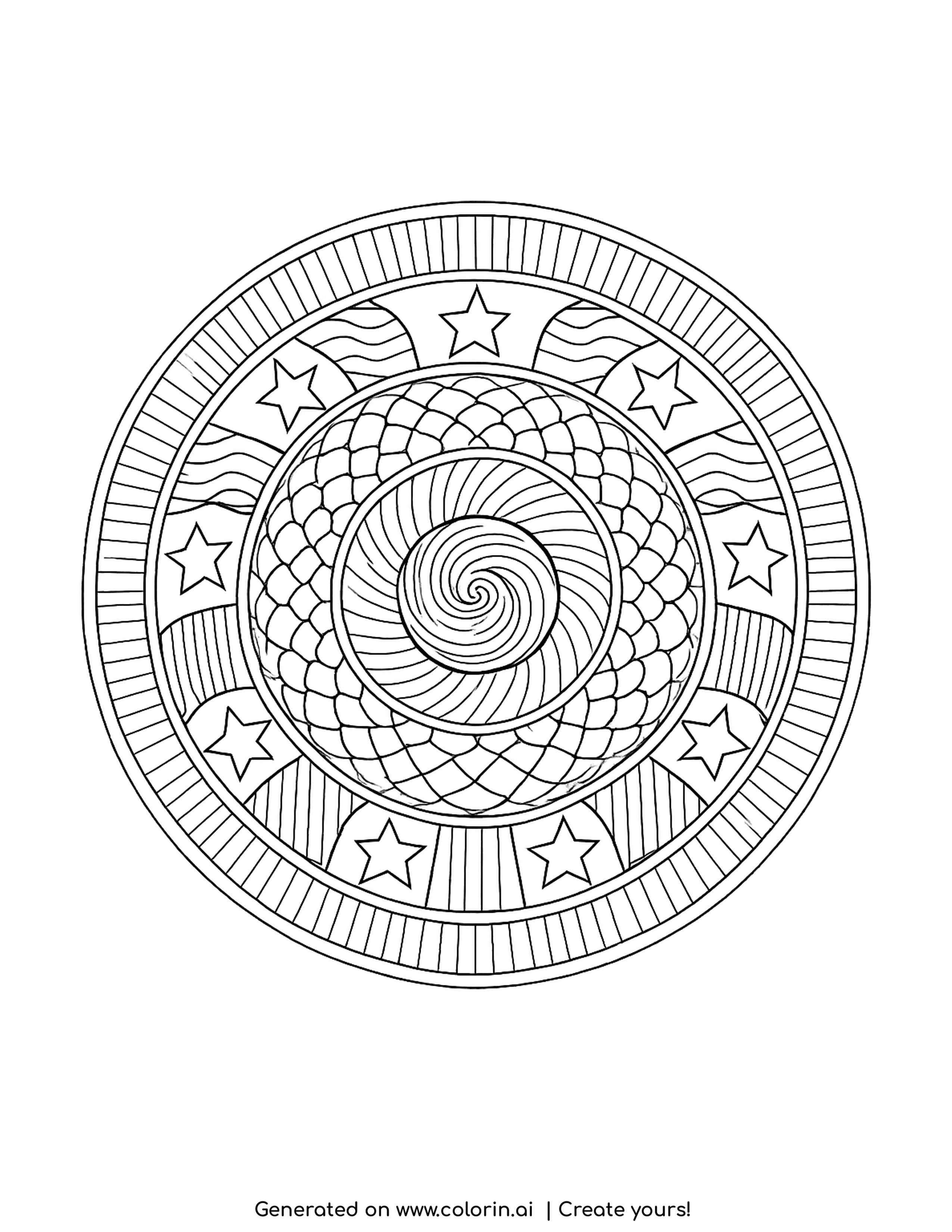 zentangle radial mandala with stars coloring page | Calm focus